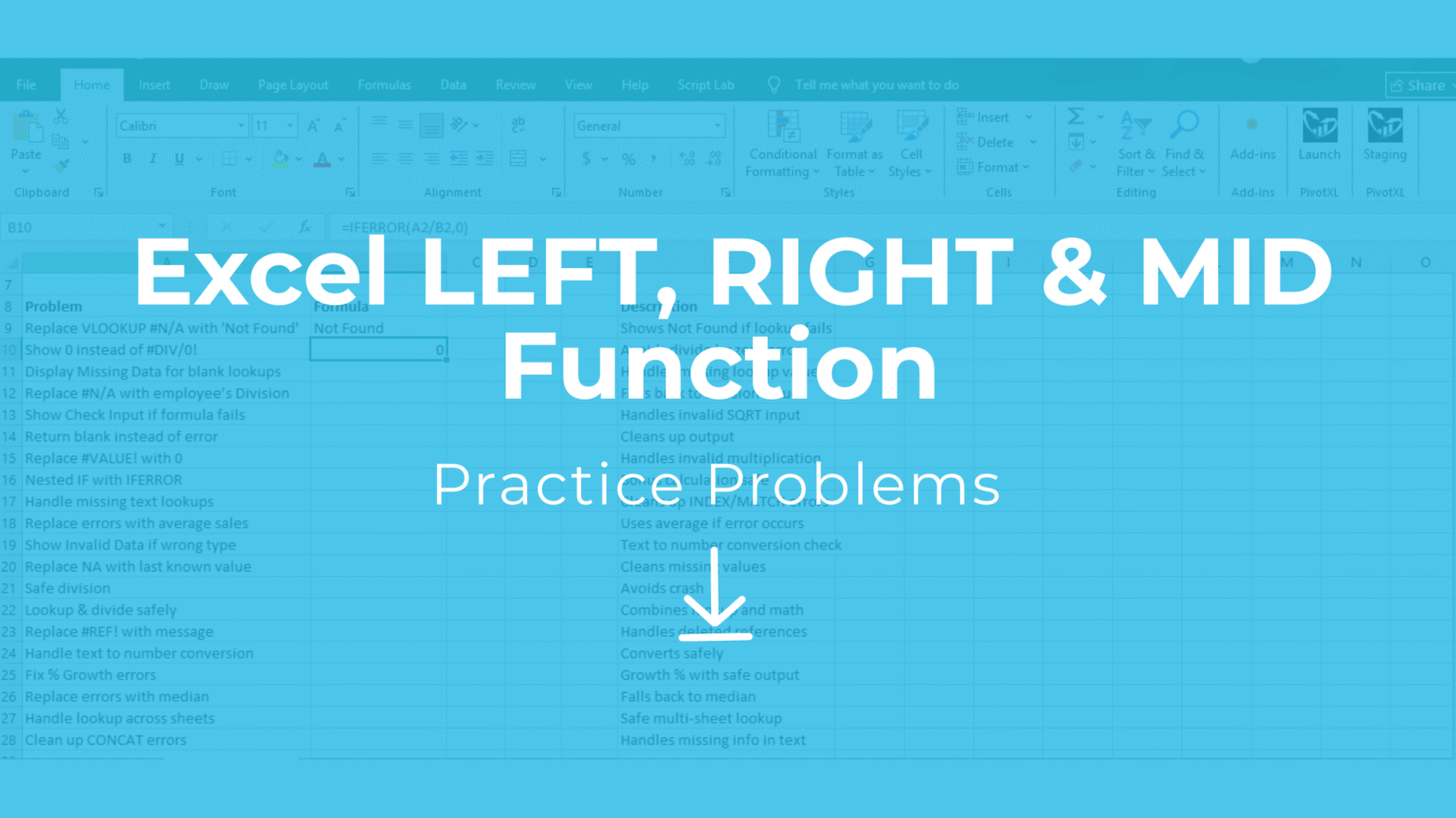 Practice Problems Excel Free Download – LEFT, RIGHT & MID - PivotXL