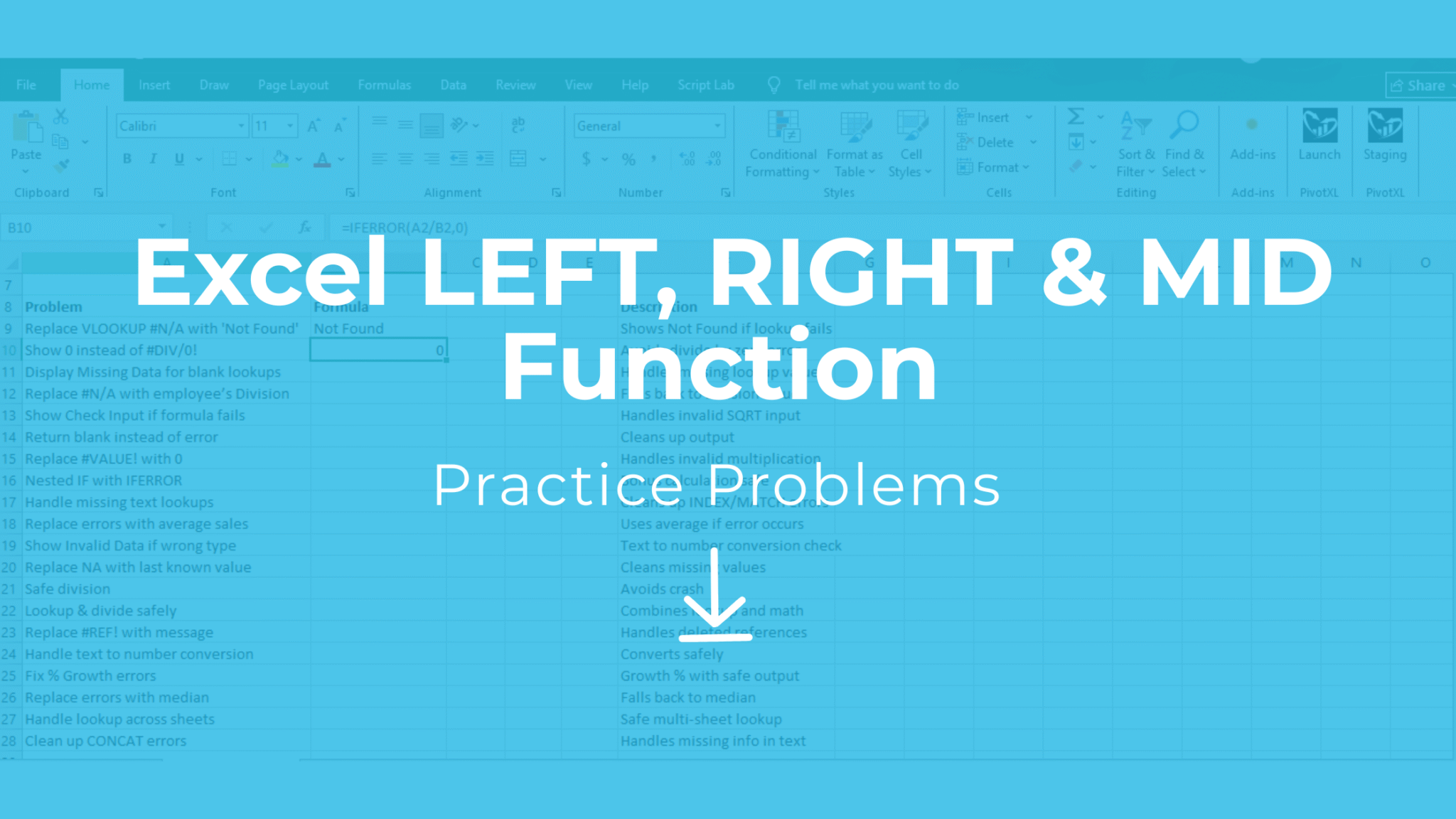 Practice Problems Excel Free Download – LEFT, RIGHT & MID - PivotXL