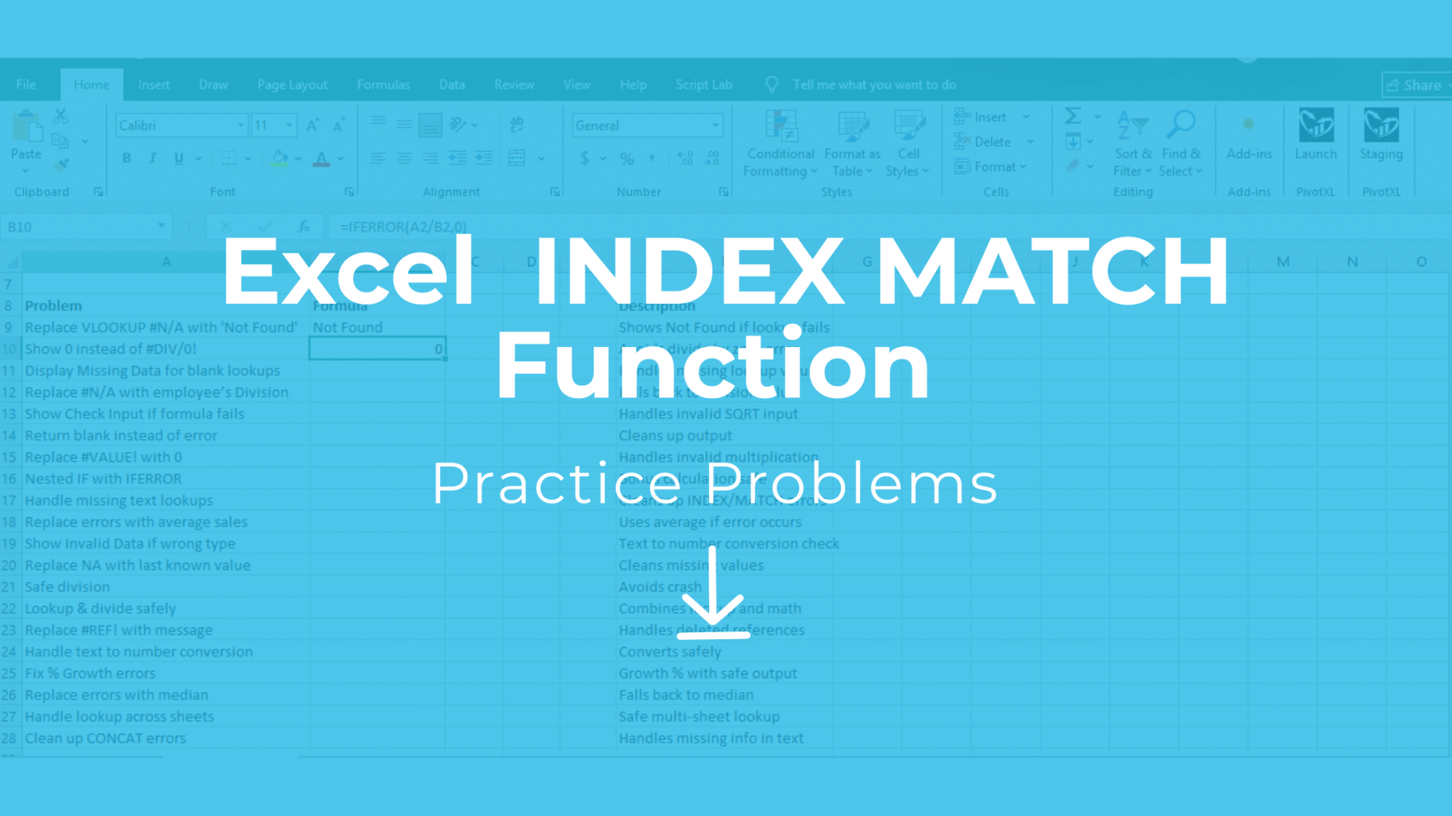 Practice Problems Excel Free Download – INDEX MATCH - PivotXL