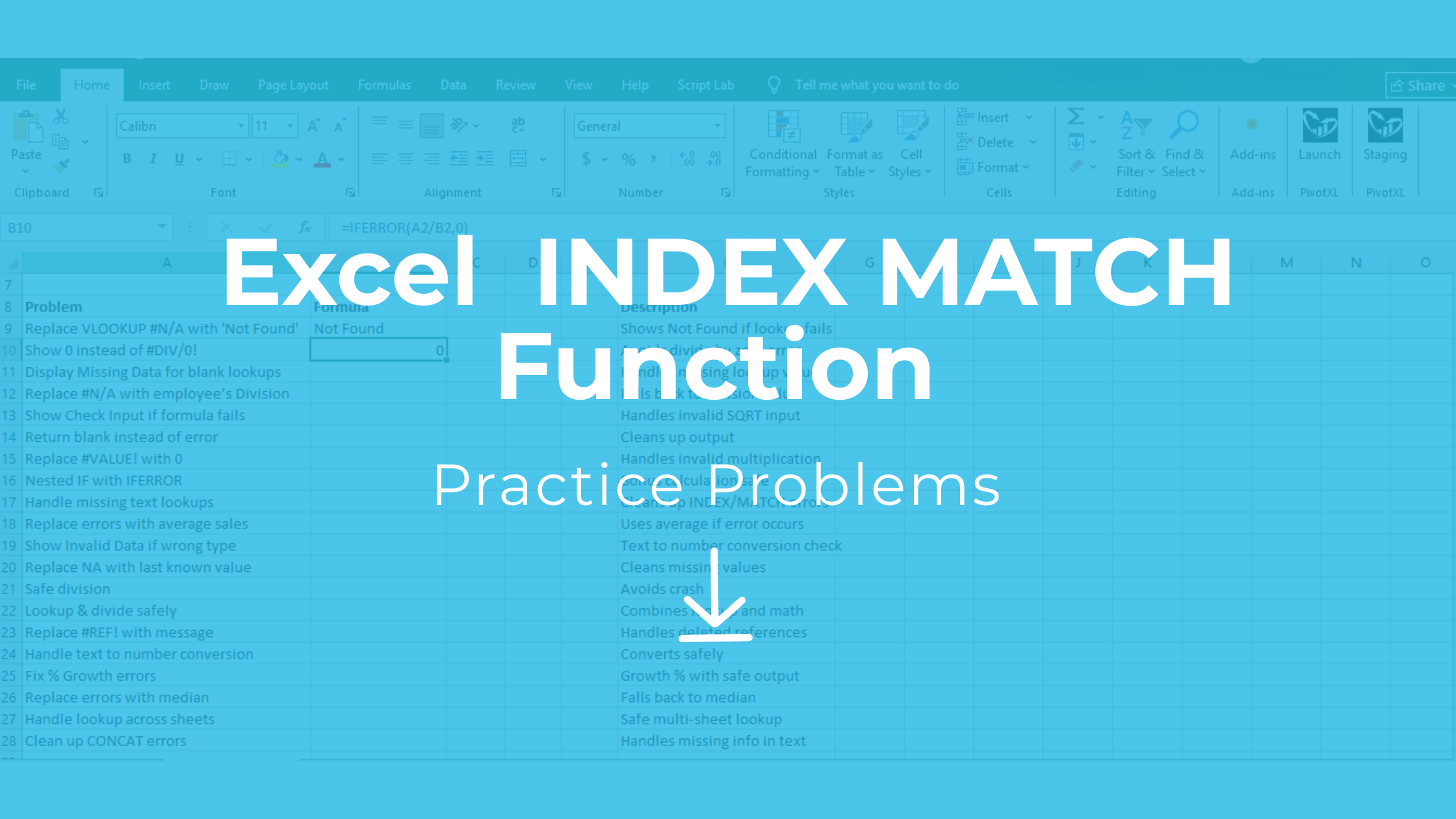 Practice Problems Excel Free Download – INDEX MATCH - PivotXL