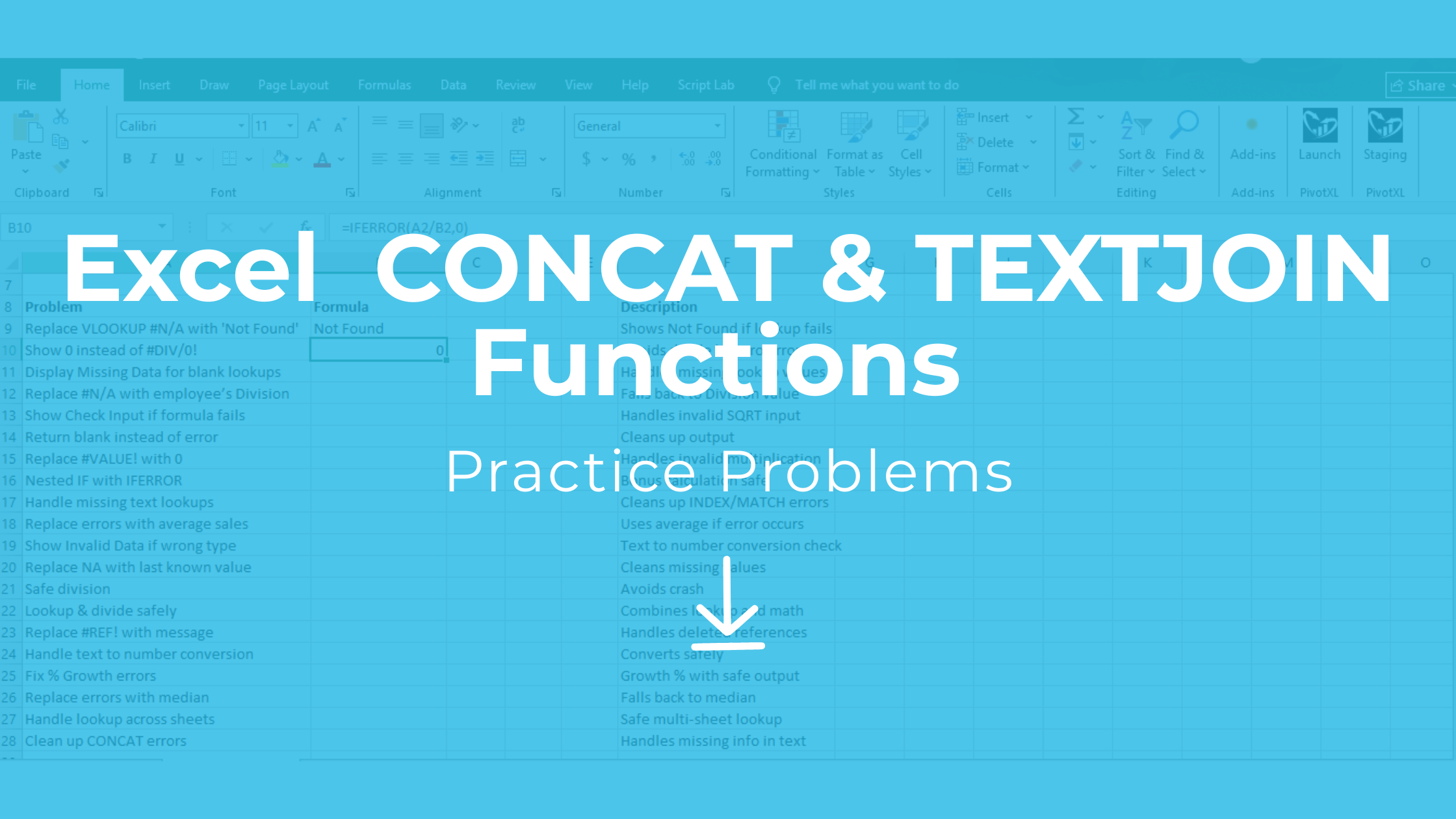 Practice Problems Excel Free Download – CONCAT & TEXTJOIN - PivotXL