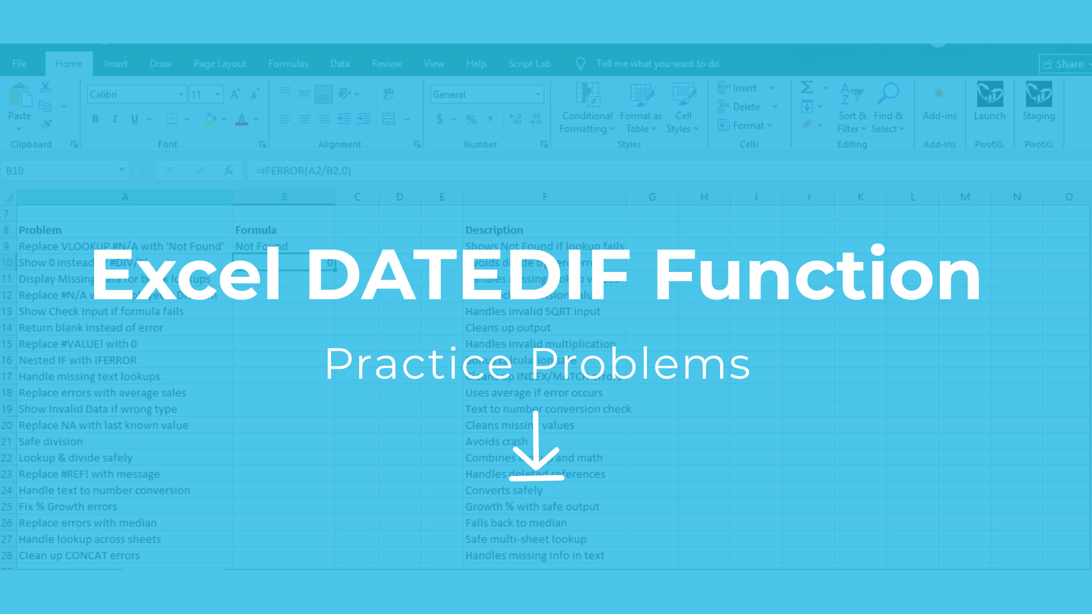 Practice Problems Excel Free Download – Excel DATEDIF Skill - PivotXL